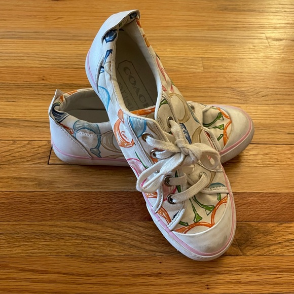 Coach | Shoes | Coach White Barrett Sneaker With Multicolor Logo Size 7 ...